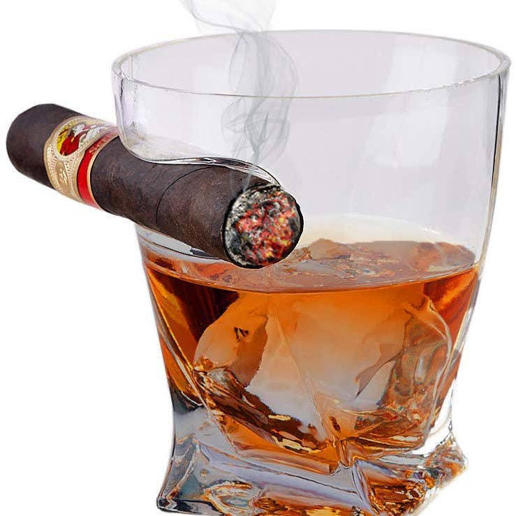 Unique Whiskey Glass with Cigar Holder - Groovy Groomsmen Gifts