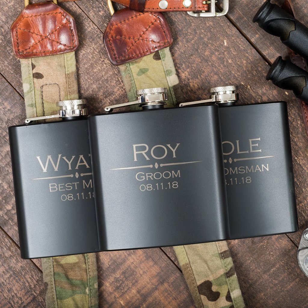 Personalized Black Matte Groomsmen Flasks - Groovy Groomsmen Gifts