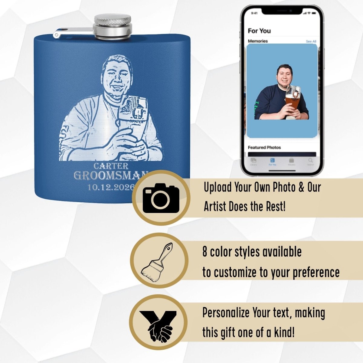 Groomsman Flask With Custom Groomsman Design - Groovy Groomsmen Gifts