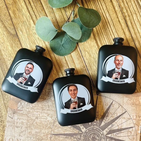 Unique Groomsmen Flask with Photo - Groovy Groomsmen Gifts