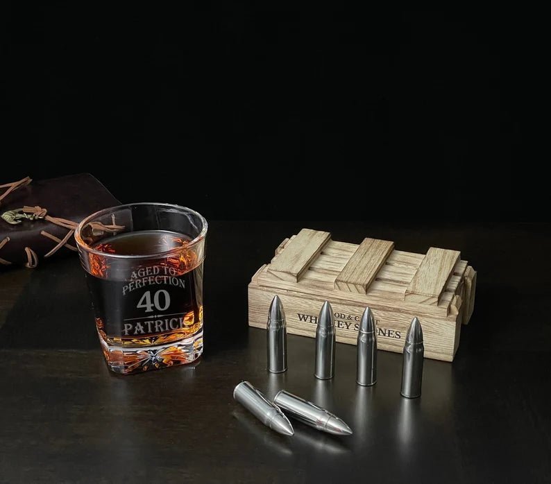Personalized Whiskey Glass & Bullet Ice Cube Set | Engraved Groomsmen ...